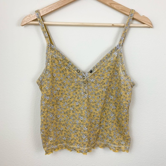 American Eagle Outfitters | Tops | American Eagle Yellow Floral Waffle Knit Henley Tank Top ...